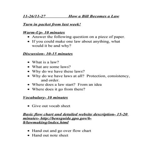 How a bill becomes law lesson plan | DOC
