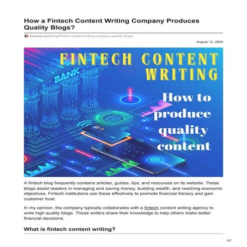 How a Fintech Content Writing Company Produces Quality Blogs | PDF