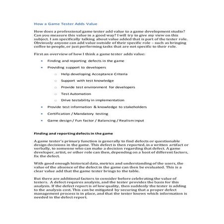 How a Game Tester Adds Value | PDF