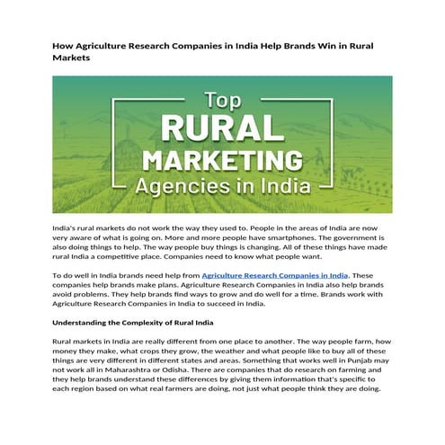 How Agriculture Research Companies in India Help Brands Win in Rural ...