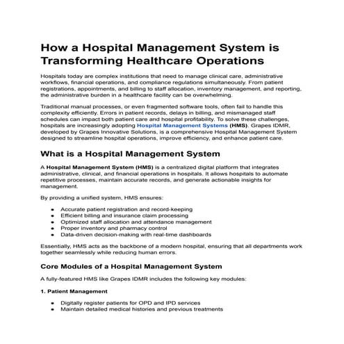 How a Hospital Management System is Transforming Healthcare Operations ...