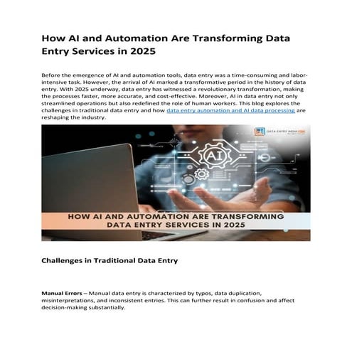 How AI and Automation Are Transforming Data Entry Services in 2025 | PDF