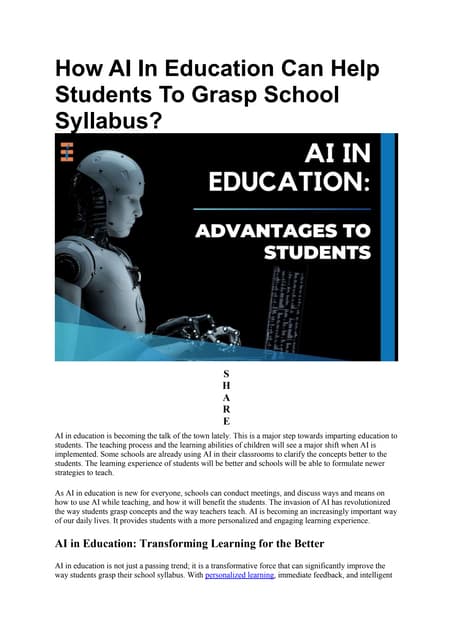 Artificial Intelligence (A.I.) in Schools (PPT) | PPT