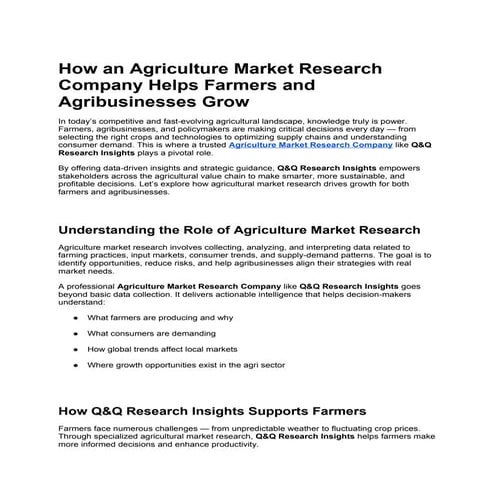 How an Agriculture Market Research Company Helps Farmers and ...