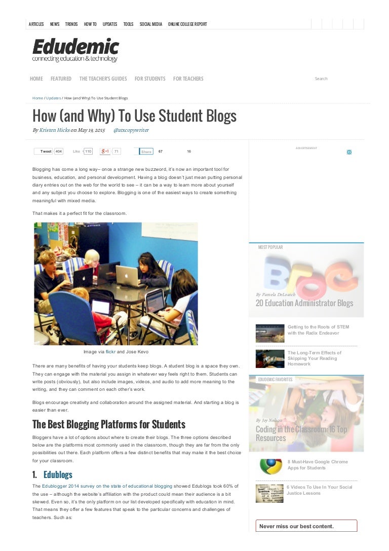 How (and why) to use Student Blogs - Edudemic