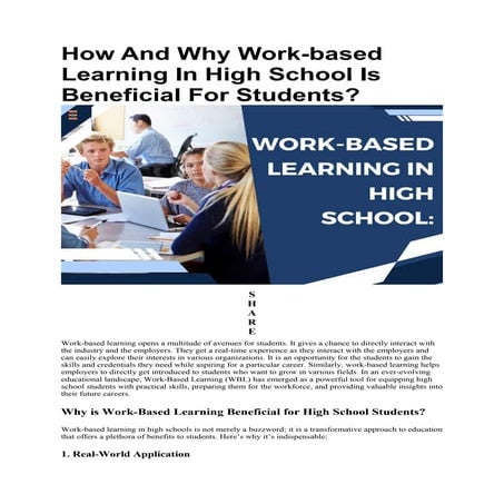 Reasons For Why Work-based Learning In High School Is Beneficial For Students? | Future ...