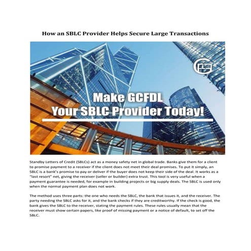 How an SBLC Provider Helps Secure Large Transactions. | PDF