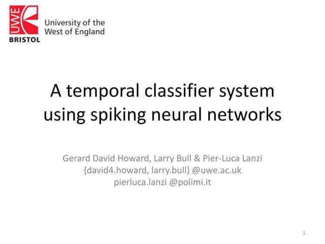 A Temporal Classifier System Using Spiking Neural Networks Ppt