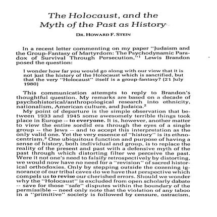 Howard f. stein the holocaust, and the myth of the past as history ...