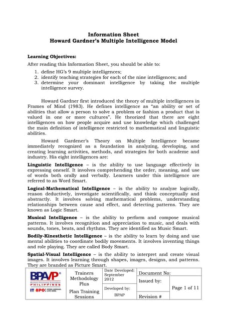 ESP Multiple Intelligence (MI) Survey | DOCX