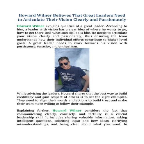 Howard Wilner of Sudbury, MA On The Core Principles Of Effective ...