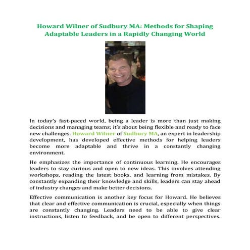 Howard Wilner of Sudbury MA: Methods for Shaping Adaptable Leaders in a ...