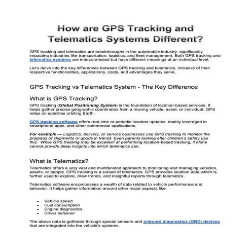 How are GPS Tracking and Telematics Systems Different | PDF