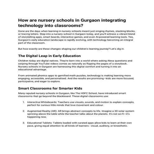 How are nursery schools in Gurgaon integrating technology into ...
