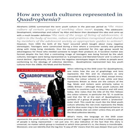 How are youth cultures represented in 'Quadrophenia'? | DOC
