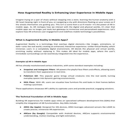 How Augmented Reality is Enhancing User Experience in Mobile Apps | PDF