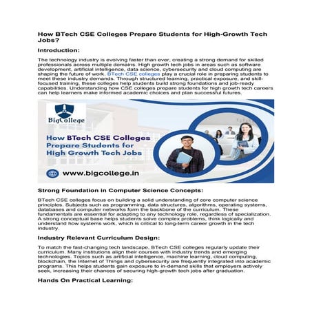 How BTech CSE Colleges Prepare Students for High-Growth Tech Jobs.docx