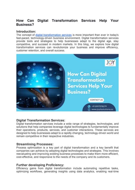 Advantages of Digital Transformation Services | PDF | Business I.T. | Business