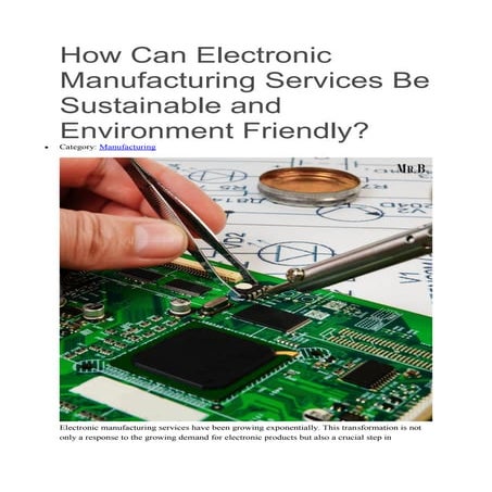 How Can Electronic Manufacturing Services Be Sustainable and ...