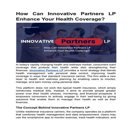 Innovative Partners LP Expands Smarter Health Coverage Options | PDF