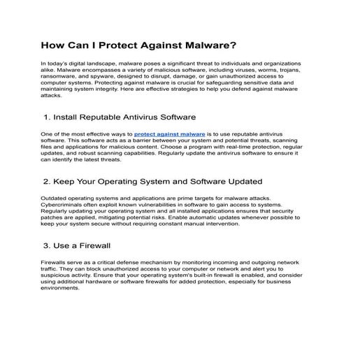 How Can I Protect Against Malware - Learn with Safeaeon | PDF