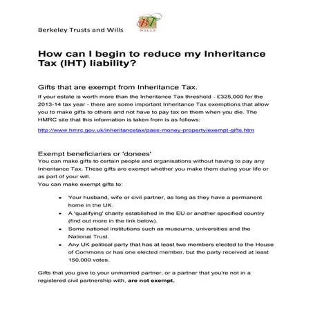 How to start reducing your Inheritance Tax (IHT) liability. | PDF
