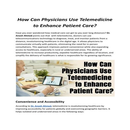 Enhancing Patient Care Through Telemedicine: A Guide for Physicians | PDF