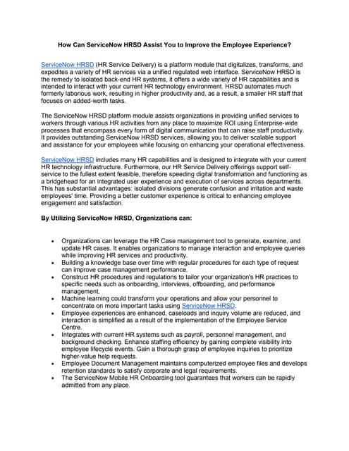 Implementing ServiceNow HRSD to Transform Employee Relations.pdf | Human Resources | Business