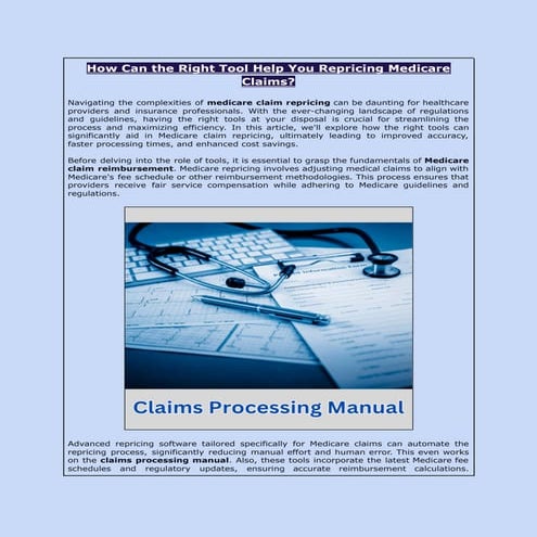 How Can the Right Tool Help You Repricing Medicare Claims? | PDF ...