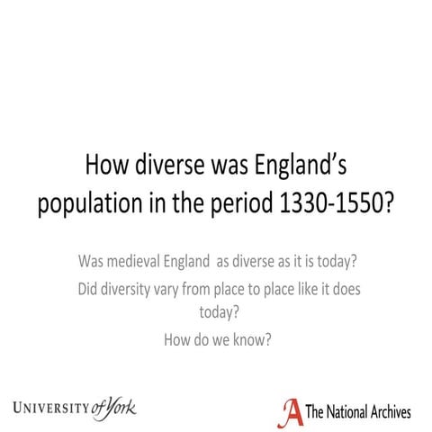 England’s Immigrants: How can we investigate diversity - Lesson 1 | PPT