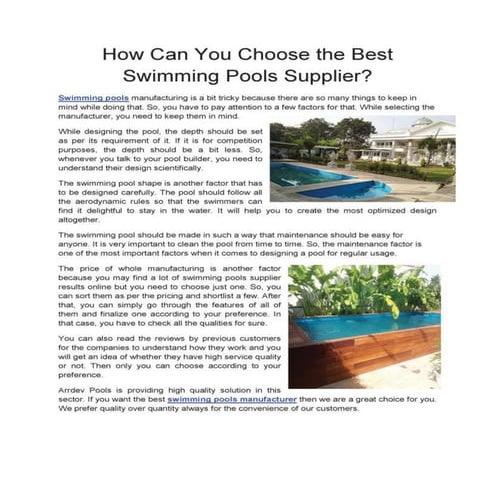 How Can You Choose the Best Swimming Pools Supplier? | PPT | Swimming ...