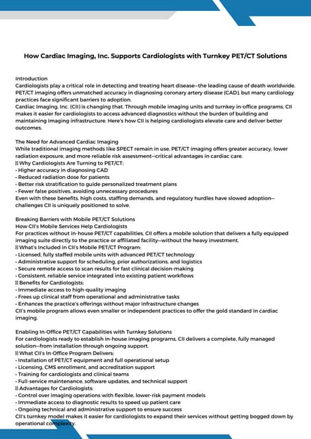 Cardiac Imaging, Inc. Delivering Precision Imaging Where It’s Needed ...