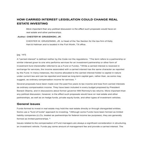 How Carried Interest Legislation Could Change Real Estate Investing | PDF