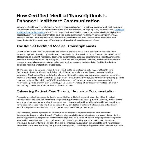 How Certified Medical Transcriptionists Enhance Healthcare ...