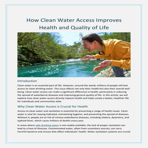 How Clean Water Access Improves Health and Quality of Life | PDF