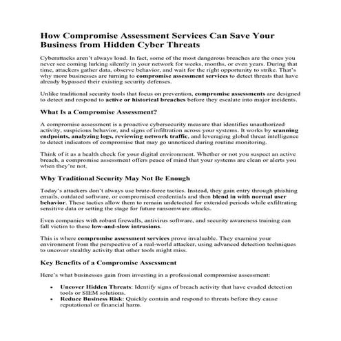 How Compromise Assessment Services Can Save Your Business from Hidden ...