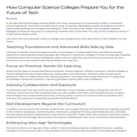 How Computer Science Colleges Prepare You for the Future of Tech – SICSR Pune | PDF
