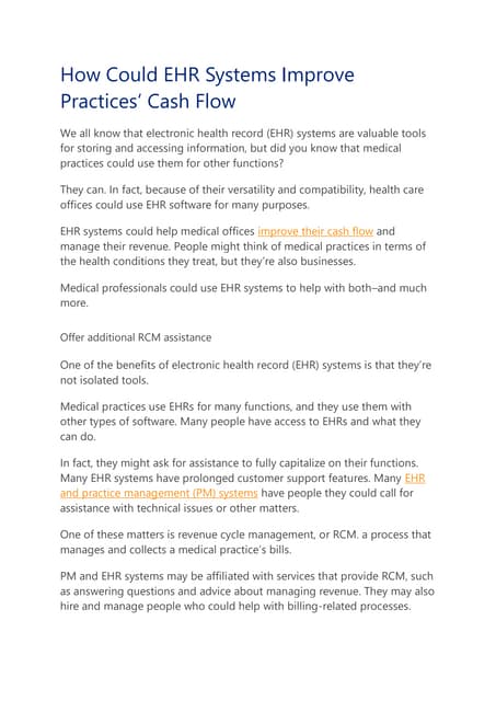 How Could EHR Systems Improve Practices’ Cash Flow | PDF How Could EHR Systems Improve Practices’ Cash Flow | PDF