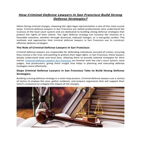 How Criminal Defense Lawyers in San Francisco Build Strong Defense ...