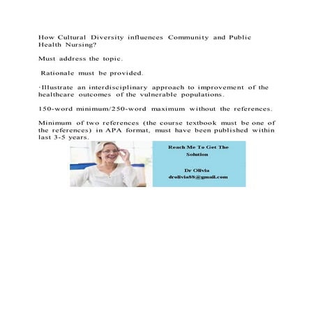 How Cultural Diversity influences Community and Public Health Nursin | DOCX