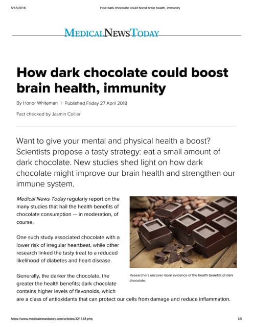 The brain on chocolate | DOCX | Healthy Cooking and Eating | Food & Drink