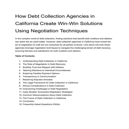 Creating Win-Win Solutions: Negotiation Techniques of Debt Collection ...