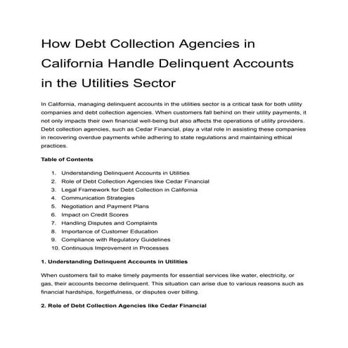 Managing Delinquent Utility Accounts: Strategies of Debt Collection ...
