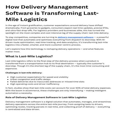 How Delivery Management Software is Transforming Last-Mile Logistics | PDF