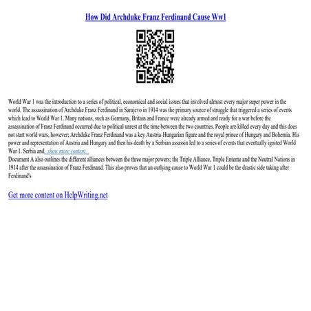 How Did Archduke Franz Ferdinand Cause Ww1 | PDF