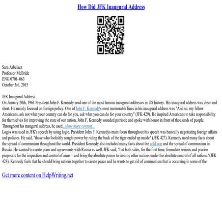 How Did JFK Inaugural Address | PDF