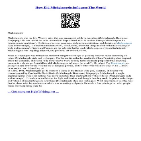 How Did Michelangelo Influence The World | PDF