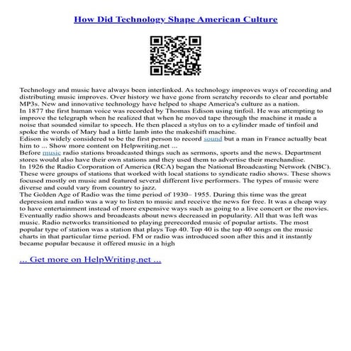 How Did Technology Shape American Culture | PDF