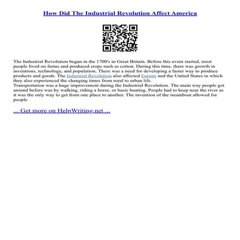 How Did The Industrial Revolution Affect America | PDF | Industrial ...
