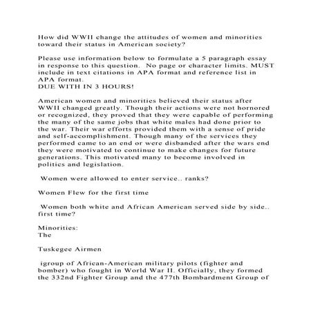 How did WWII change the attitudes of women and minorities toward the.docx